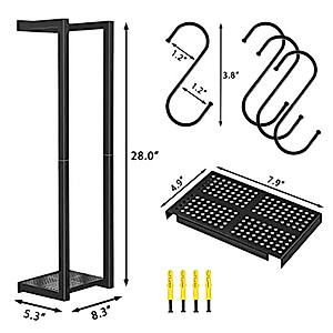 YEMUNY Towel Rack Wall Mounted, Bathroom Towel Holder with Mesh Shelf and 4 Hooks, Metal Towel Storage Organizer Wall can Holds up to 7 Large Size (54 x27 Inch) Rolled Towels, Black