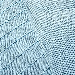 Counfeisly Acrylic Knitted Throw Blanket, Lightweight and Soft Cozy Decorative Woven Blanket with Tassels for Couch, Bed, Sofa, Travel, Suitable for All Seasons, 50 x 60 Inches, Blue