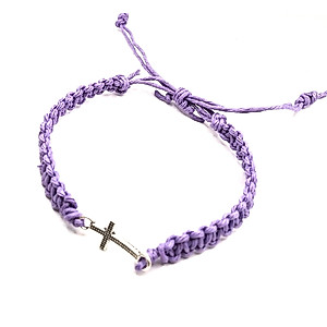 Cross Charm Hemp Bracelet Christian Religious Purple Adjustable Cord for Men Women Teen Girls Handmade Beach Hemp Jewelry
