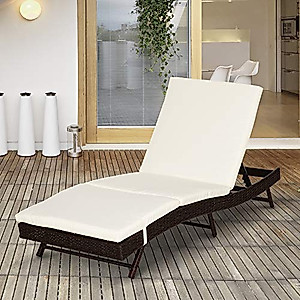 Outsunny Wicker Chaise Patio Lounge Chair, 5 Position Adjustable Backrest and Cushions Outdoor PE Rattan Wicker Lounge Chair - Black/Cream