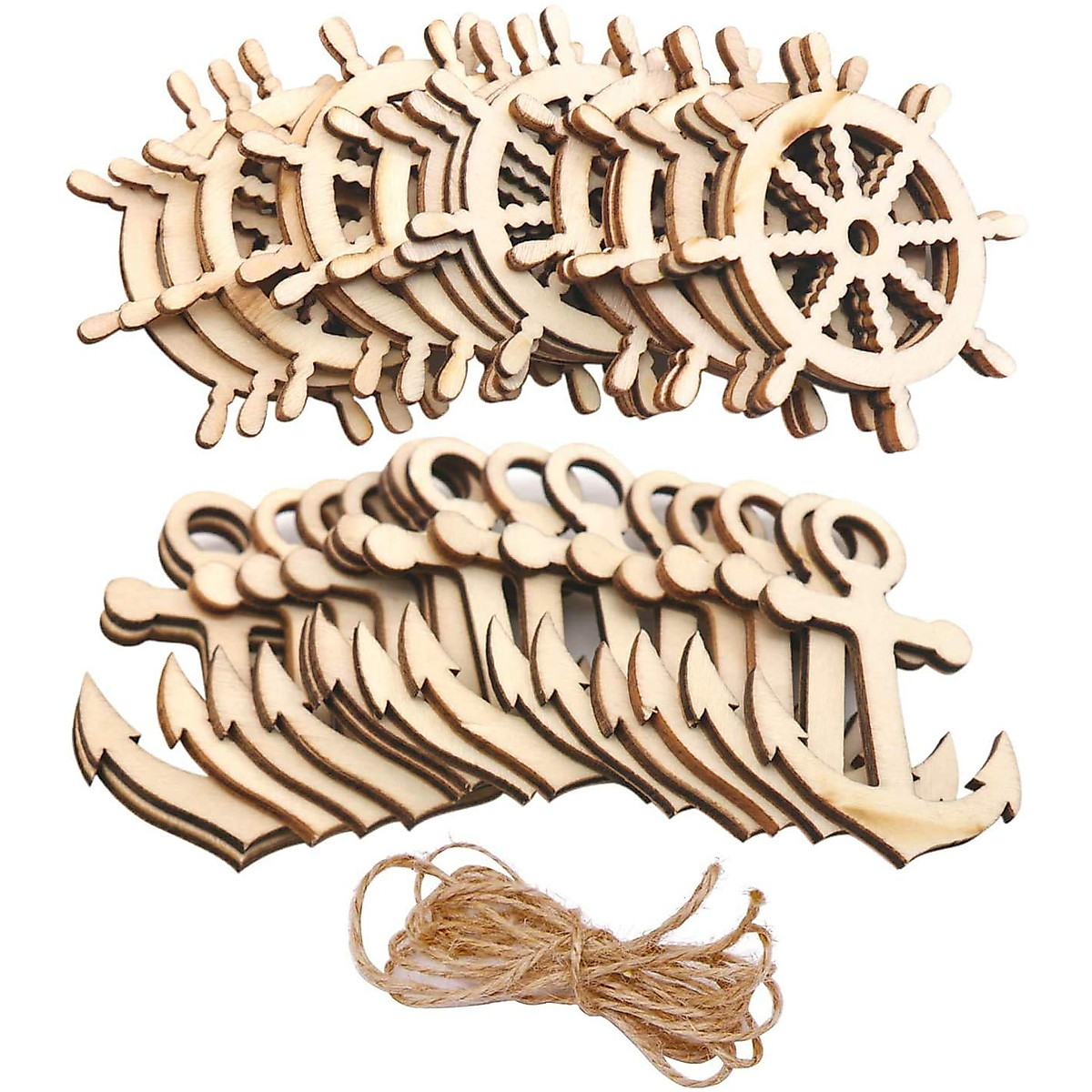 KCHEX 30 Pcs Wooden Anchor Rudder Shape Decoration to Paint, Unfinished Small Wood Anchor Rudder Cutouts for Arts Crafts DIY Projects Home Party Decoration