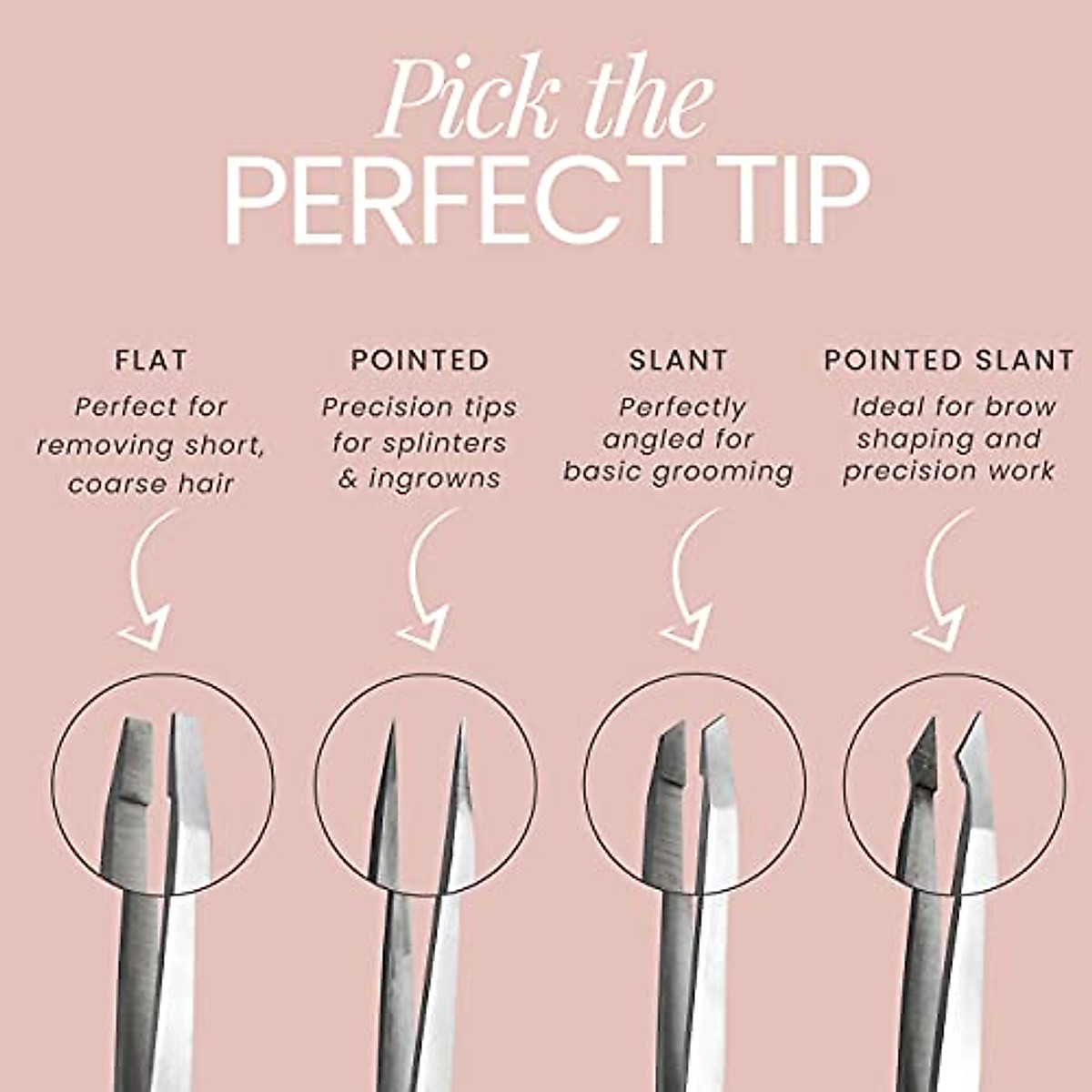 Tweezer Guru Eyebrow Tweezer Set for Women & Men - Professional Slant and Pointed Tweezers Set with Case - Precision Tweezers Kit for Facial Hair, Splinter and Ingrown Hair Removal (4 PC-W)