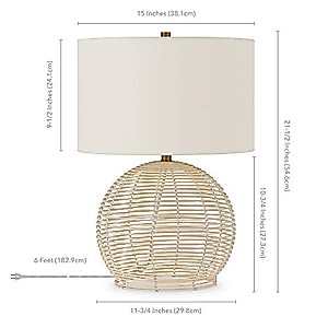 Henn&Hart 21.5" Tall Rattan Table Lamp with Fabric Shade in Rattan, for Home, Living Room, Bedroom, Entertainment Room, Office, Kitchen, Dining