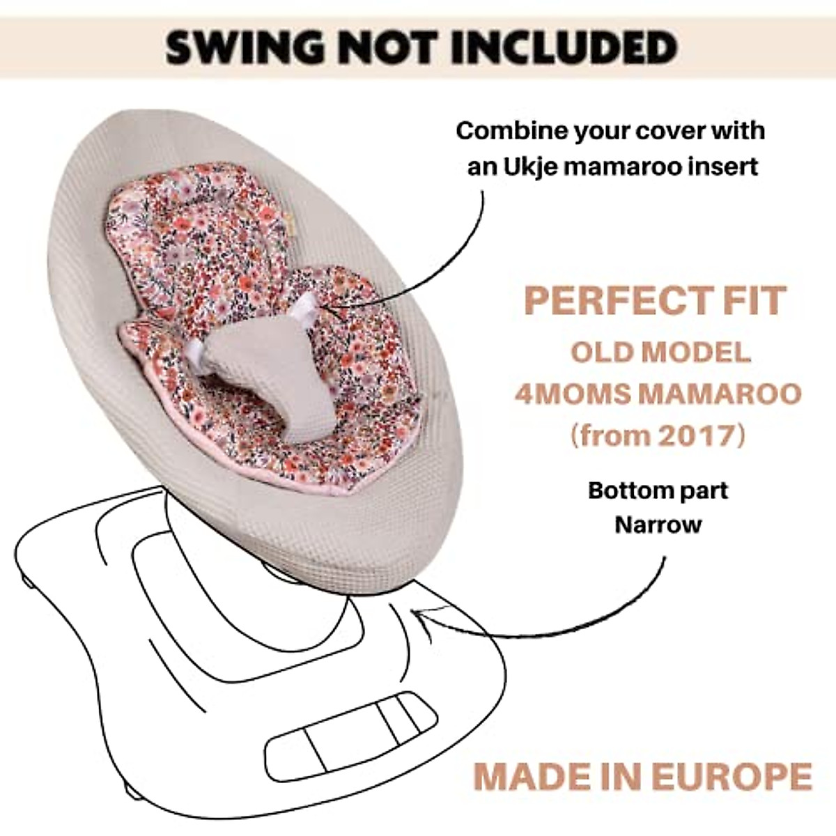 UKJE Liner Baby Rocker Cover - Compatible with 4moms MamaRoo 4 Old Model Before 2022 - Baby Swing Cover - Bouncer Cover - Made in EU - 100% Oeko-Tex Cotton - Cover Swing Bouncer - Taupe