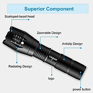 YXQUA USB Rechargeable Flashlights, 8381 High Lumens Lights, 3 Modes, Zoomable & Waterproof Super Bright Flash Light for Camping, Hiking, Emergency Hurricane(5.1 in)