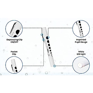 Primacare DL-9223 Pack of 6 Disposable Diagnostic Penlight with Imprinted Pupil Gauge, Lightweight and Moulded Plastic Body Medical Pen Light for Nurse, Student, Doctors EMT, White