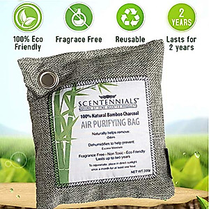 Scentennials Bamboo Charcoal Air Purifying Bag, Activated Charcoal Bags Odor Absorber, Moisture Absorber, Natural Car Air Freshener, Shoe Deodorizer, Odor Eliminators For Home, Pet, Closet (4X200g)