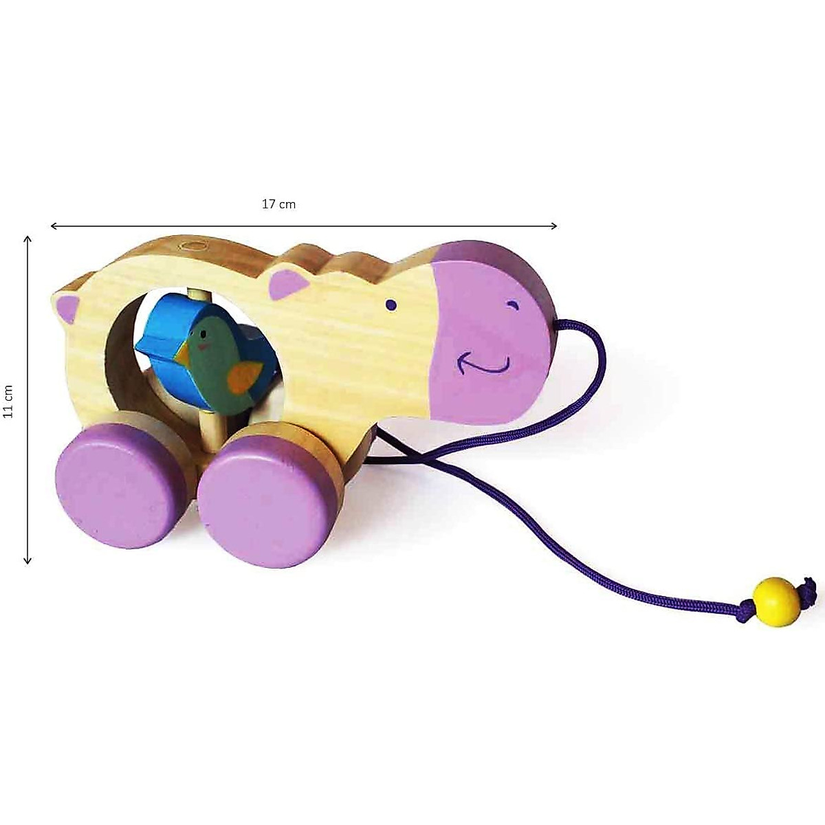 Shumee Wooden Hippo Pull Along Toy (1 Year+) with Attached String - Encourage Walking, Develop Hand-Eye Coordination, Build Gross Motor Skills