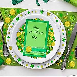 Cerlaza St. Patrick's Day Decorations Shamrocks Table Foil Confetti, 3 Pack Mix Styled Small Clover, Glitter Gold Dots, Hat Demon St Patricks Day Accessories with 30 pcs Shamrock Plastic Green and Gold Clover Lucky Coins