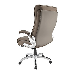 Realspace® Ampresso Big & Tall Bonded Leather High-Back Chair, Taupe/Silver
