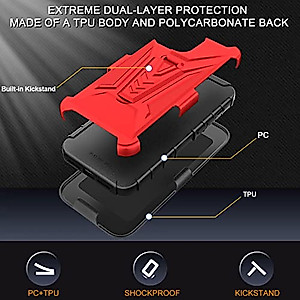 Ailiber Compatible with iPhone 14 Pro Phone Case, iPhone 14Pro Case with Screen Protector, Swivel Belt Clip Holster with Kickstand, Heavy Duty Full Body Shockproof Cover for iPhone 14 Pro 6.1"-Red
