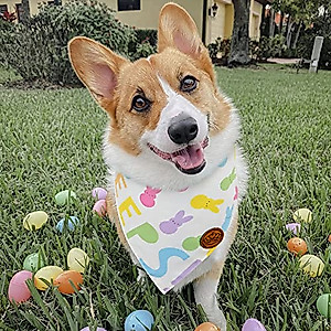 Crowned Beauty Easter Dog Bandanas Large 2 Pack, Bunnies Peeps Set, Hip Hop Plaid Adjustable Triangle Holiday Reversible Scarves for Medium Large Extra Large Dogs Pets