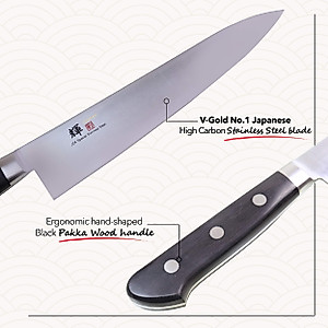 JCK ORIGINAL Kagayaki Japanese Chef’s Knife, KG-8ES Professional Gyuto Knife, VG-1 High Carbon Japanese Stainless Steel Pro Kitchen Knife with Ergonomic Pakka Wood Handle, 10.6 inch