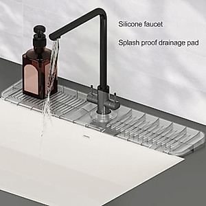Hiborth Universal Faucet Draining Mat Faucet Draining Mat Non-slip Silicone Quick Drying Foldable Bathroom Kitchen Sink Splash Guard Faucet Draining Pad Transparent 2XL