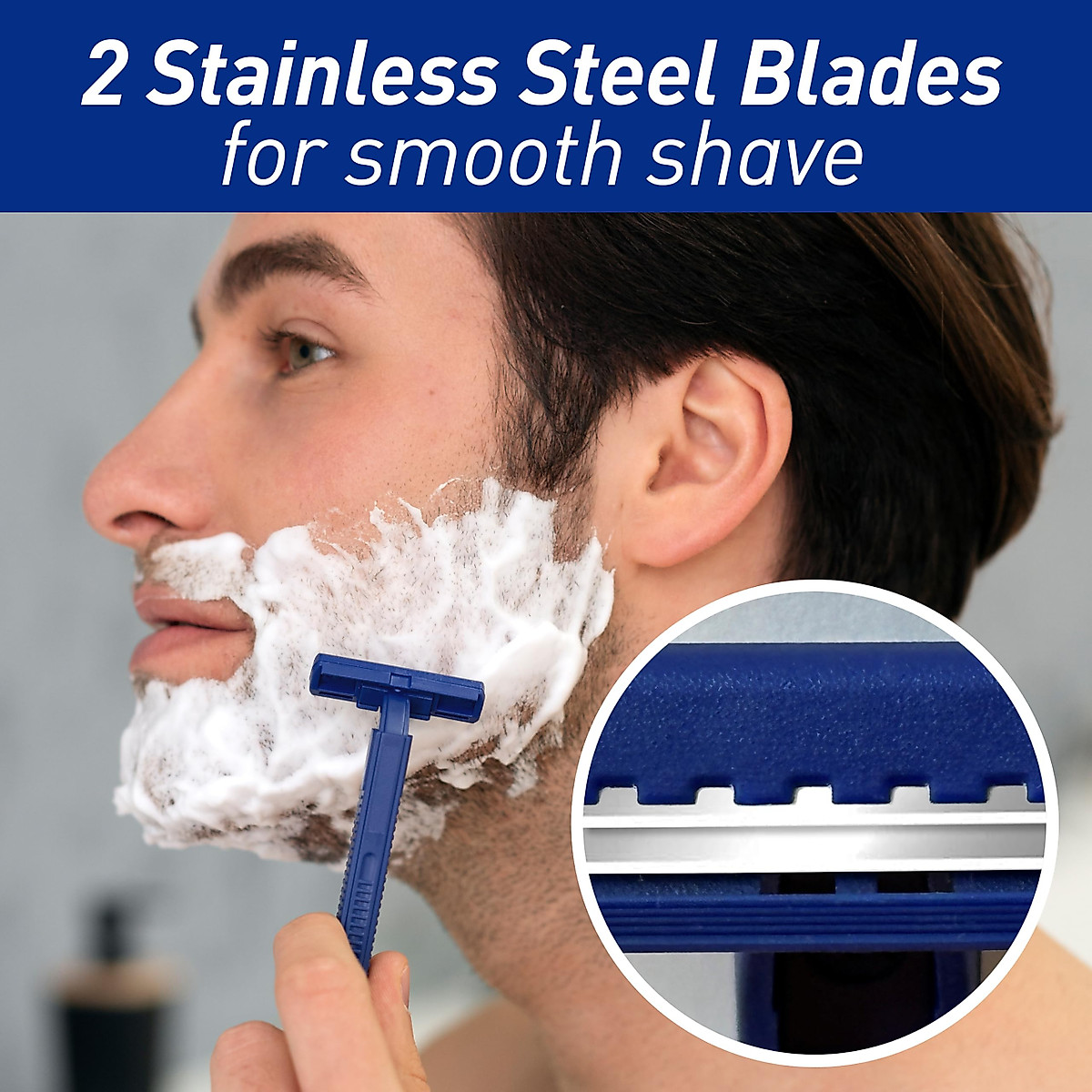 Medpride Disposable Razors | 50-Pack| Twin Blades & Easy Grip For Max Control & Smoothness| Unisex, Smooth & Comfortable Shaving Care for Men & Women