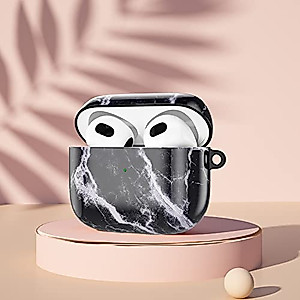 DGege Compatible with AirPods 3rd Generation Case Cover, Cute Print Protective Skin with Keychain Accessories Compatible for Apple Airpods 3 Case 2021 Released for Women/Men Girl/Boy, Black Marble