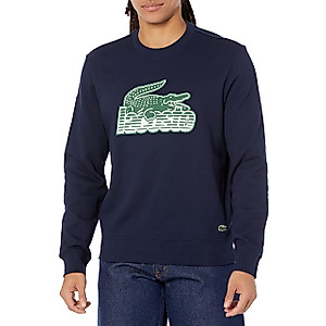 Lacoste Men's Long Sleeve Classic Fit Graphic Crew Neck Sweatshirt, Navy Blue, XX-Large
