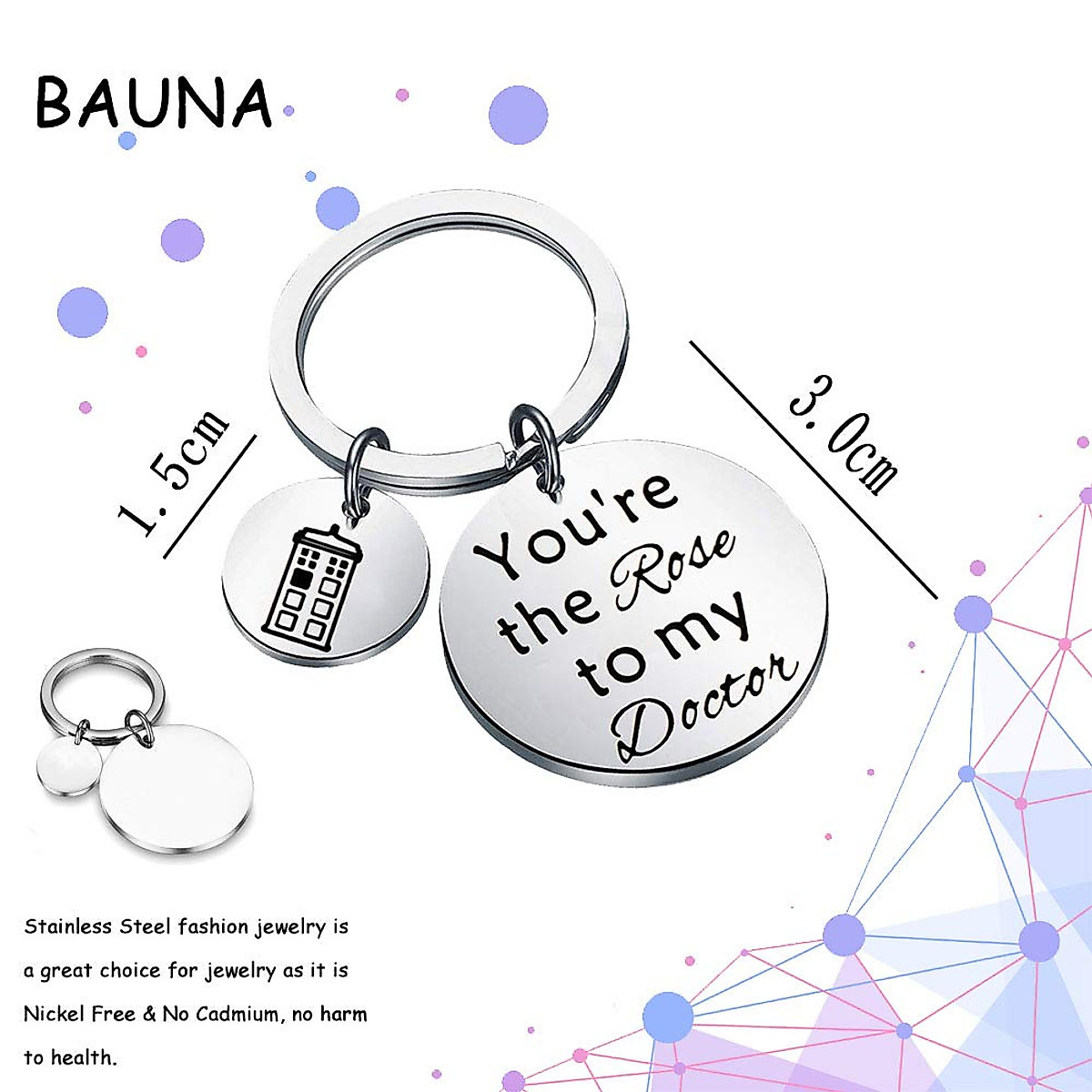 BAUNA Movie Inspired Keychain with Police Box Charm You're the Doctor to my Rose Couple Gift Keychain Set for 2