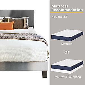 Fluest King Bed Frame with Adjustable Headboard Upholstered Bed Frame Platform Linen Fabric Headboard Wooden Slats Support/No Box Spring Needed/Easy Assembly/Mattress Foundation, Light Grey