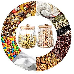 IZEJAZT Irregular storage glass jars,Glass jar canisters with airtight lids，Wide mouth mason jars，Overnight oats jars，Cookie jar，Candy jar，Spice Jars With Bamboo Lids (Oval, 1-Pack)
