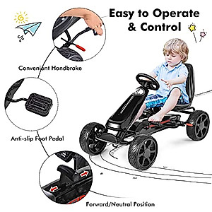 Costzon Kids Go Kart, 4 Wheel Powered Ride On Toy, Outdoor Racer Pedal Car with Clutch, Brake, EVA Rubber Tires, Adjustable Seat Gifts for Children(Black)
