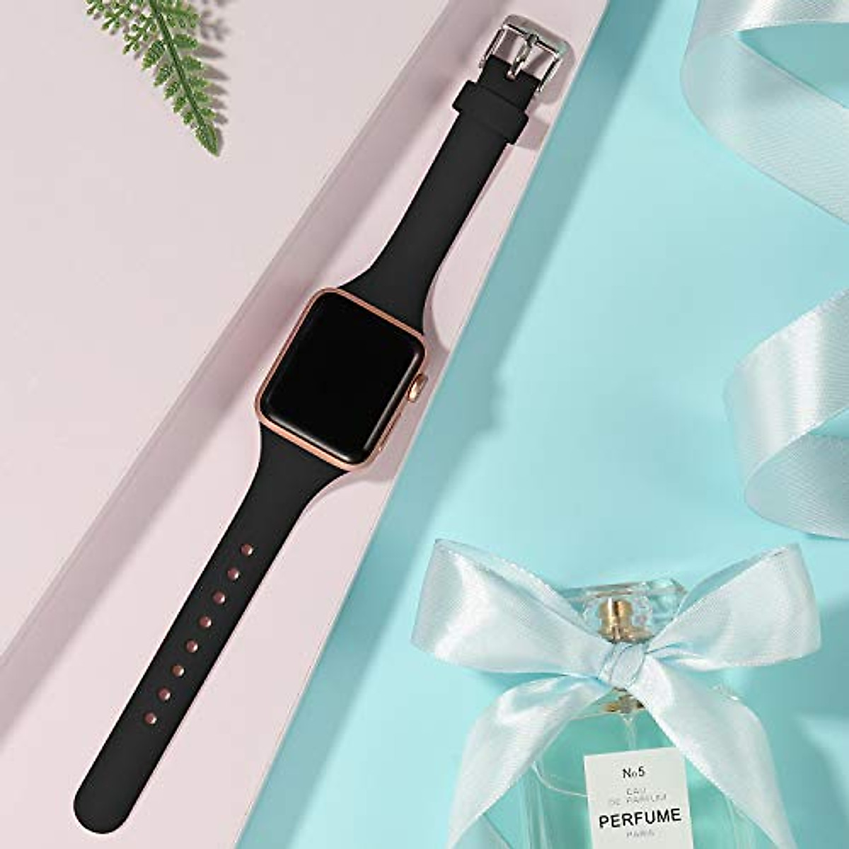 Laffav Slim Band Compatible with Apple Watch 41mm 40mm 38mm iWatch SE & Ultra & Series 8/7/6/5/4/3/2/1 for Women Men, Black, S/M