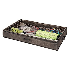 mDesign Soft Fabric Under Bed Storage Organizer Holder Bag for Clothing, Accessories, Linen - Easy-View Top Panel, Attached 2-Way Zippered Lid, Side Handles - Espresso Brown