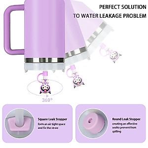 Stanley Cup Accessories Set Including 2 Pcs Silicone Spill-Proof Stoppers 1Pcs Decorsnap 7 Pcs Cup Decorations and 3 Pcs Straw Cover for 10MM Straws Compatible with Stanley 40oz Tumbler (Devil)