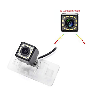 eHANGO Car Rear View Camera with 4 Pin to RCA Cable Bracket License Plate Lights Housing Mount for BMW 3 E90 E91 E92 M3 X5 SUV X5M X6 Sedan Wagon (12 LED Angle)