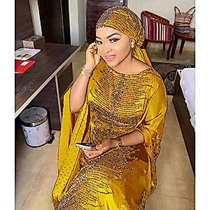 HD African Dress for Women Beading Rhinestone Gold Kaftan Maxi Dress One Size Fit All