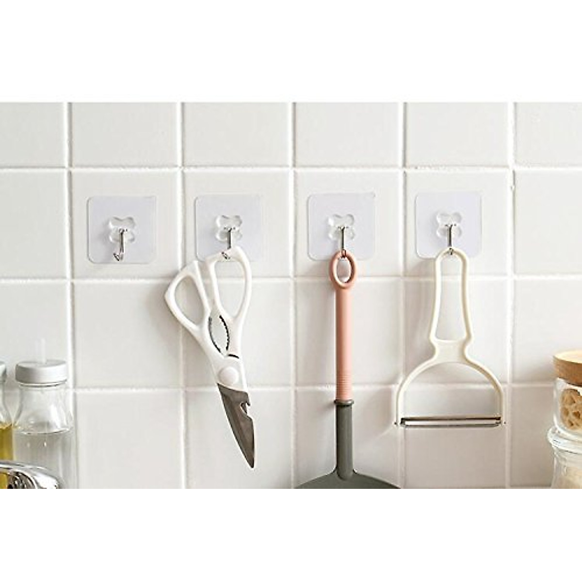 EEkiimy 50 Packs No Drill Hooks Heavy Duty Self Adhesive Hooks Hangers Wall Hooks Sticky Wall Hooks Heavy Duty 20lb Removable Kitchen Wall Stickers Towel Hooks Bathroom Hooks Wall Hooks No Damage