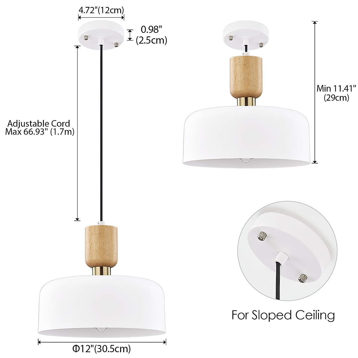 TeHenoo Modern Pendant Lighting,Large Pendant Lamp,Wood and Brass Accent,Adjustable Metal Pendant Light Fixture for Kitchen, Dining Room, White