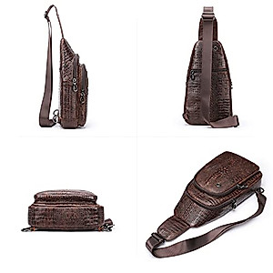 NIUCUNZH Sling Backpack,Small Crossbody Bag Crocodile Leather One Shoulder Sling Bags Travel Chest Pack Brown