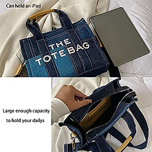 Rysmoclr The Tote Bag for Women Denim Tote Bag with Zipper Women's Traveler Tote Patchwork Design Tote Bag (Black Denim)