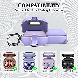 Secure Lock Case for Samsung Galaxy Buds 2 Pro/Galaxy Buds 2/Galaxy Buds Pro/Galaxy Buds Live, WOFRO Shock-Absorbing Protective Cover TPU Hard Shell with Lanyard and Keychain[One-Click pop] (Purple)