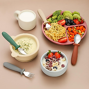 DRKIO 8 Pieces Toddler Utensils Set - Kids Silverware Set with Silicone Handle Children Safe 18/8 Stainless Steel Forks and Spoons Anti-Choke Design Food Grade Dishwasher Safe