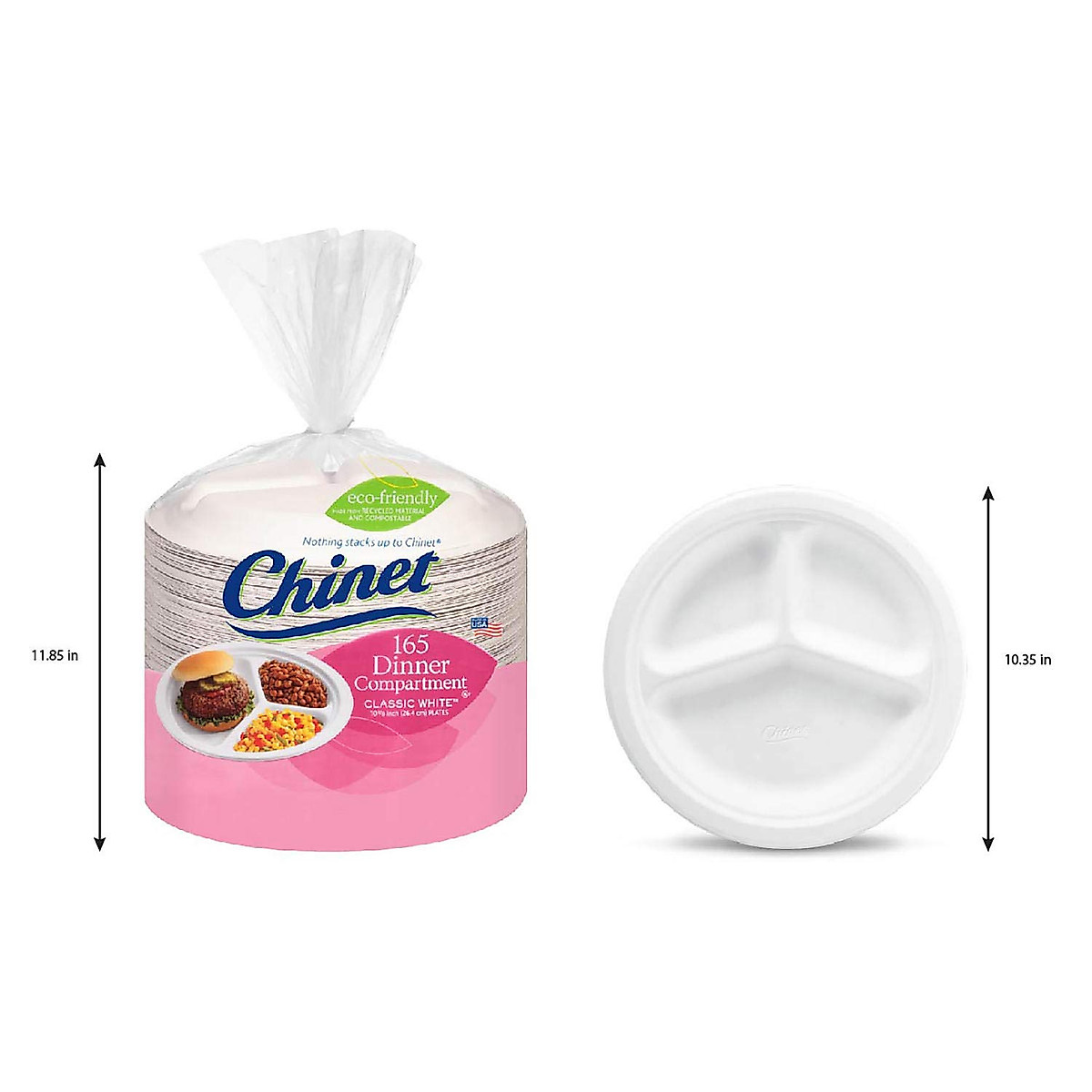 Chinet 10-3/8 Dinner Compartment Plates - 165 Count