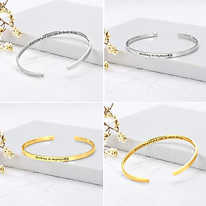 PDTJMTG Personalized Bracelet for Women Sterling Silver Custom Text Bangle Bracelet Gift (Silver, Sterling Silver)