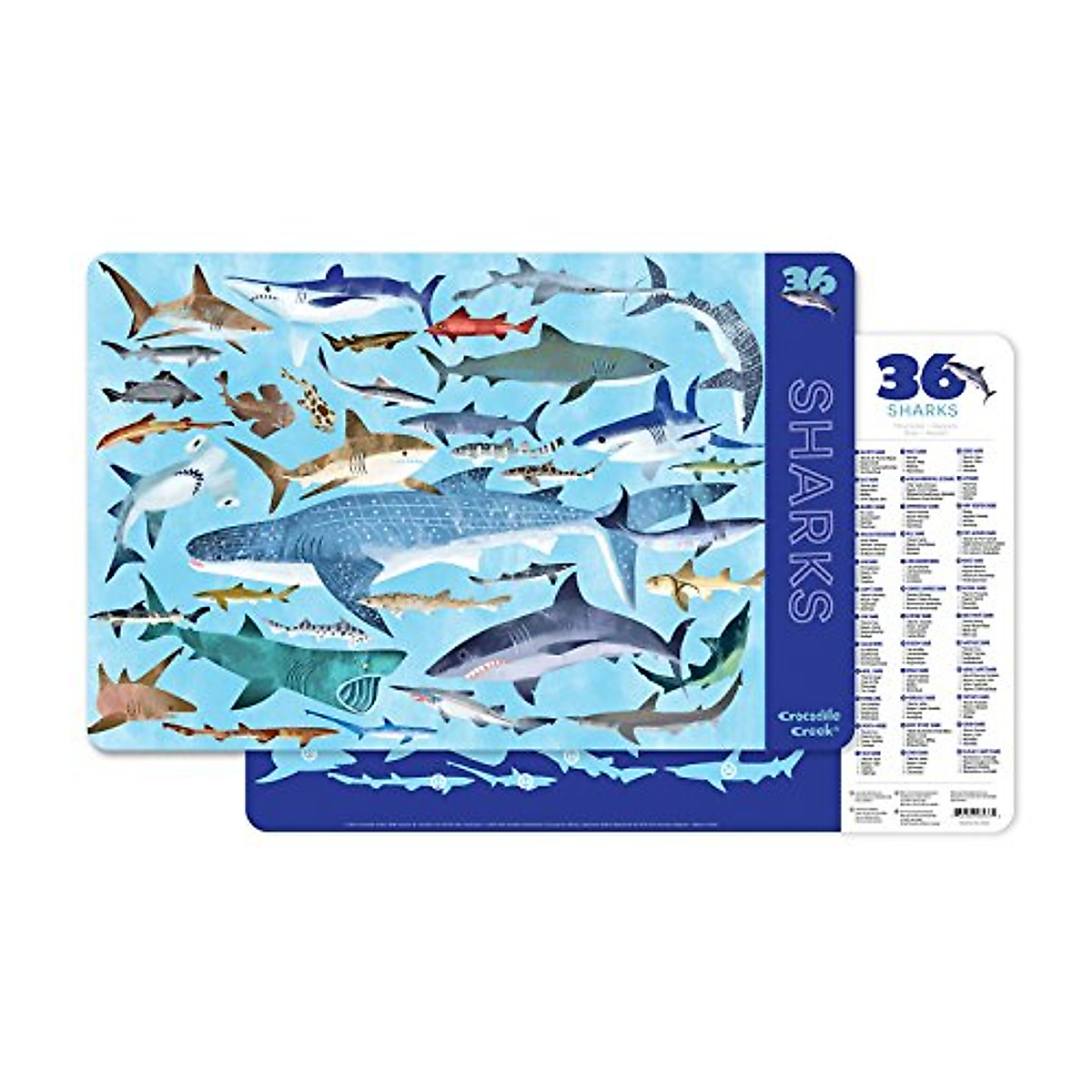 Crocodile Creek 36 Animals/Sharks 2-Sided Placemat, Blue/Green/Teal/Grey/Red
