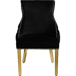 Meridian Furniture Collection Modern | Contemporary Velvet Upholstered Dining Chair with Tufted Back and Gold Sturdy Stainless Steel Legs, Set of 2, 24" W x 25.5" D x 37.5" H, Black