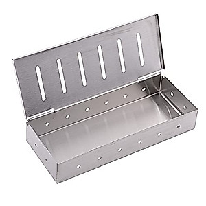 JUYT Smoker Incense Box Made of Stainless Steel - Grilling Smoker Box Universal, Smoking,for Gas Grill Accessories or Charcoal Grill, 8.86 x 3.47 x 1.58 Inch, Silver (Smoker-1F)