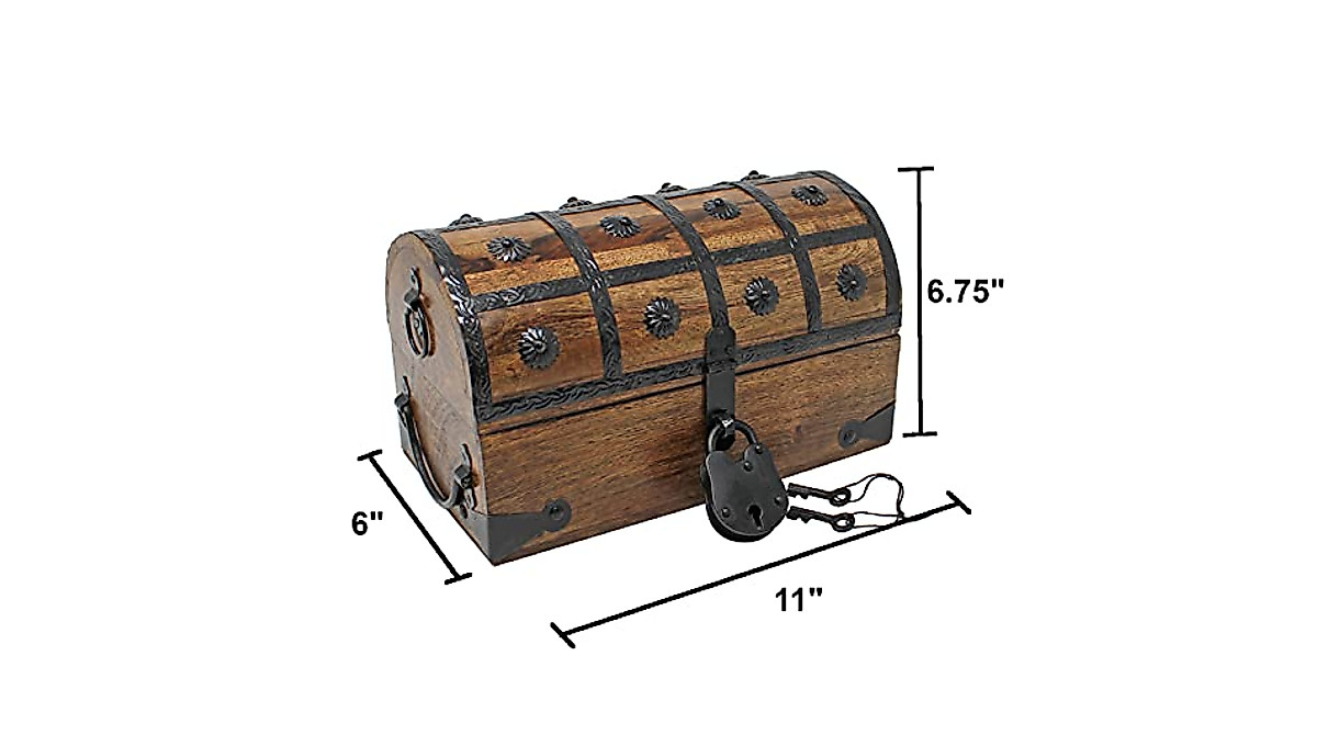 Authentic Pirate Treasure Chest - Wooden Box with Iron Lock