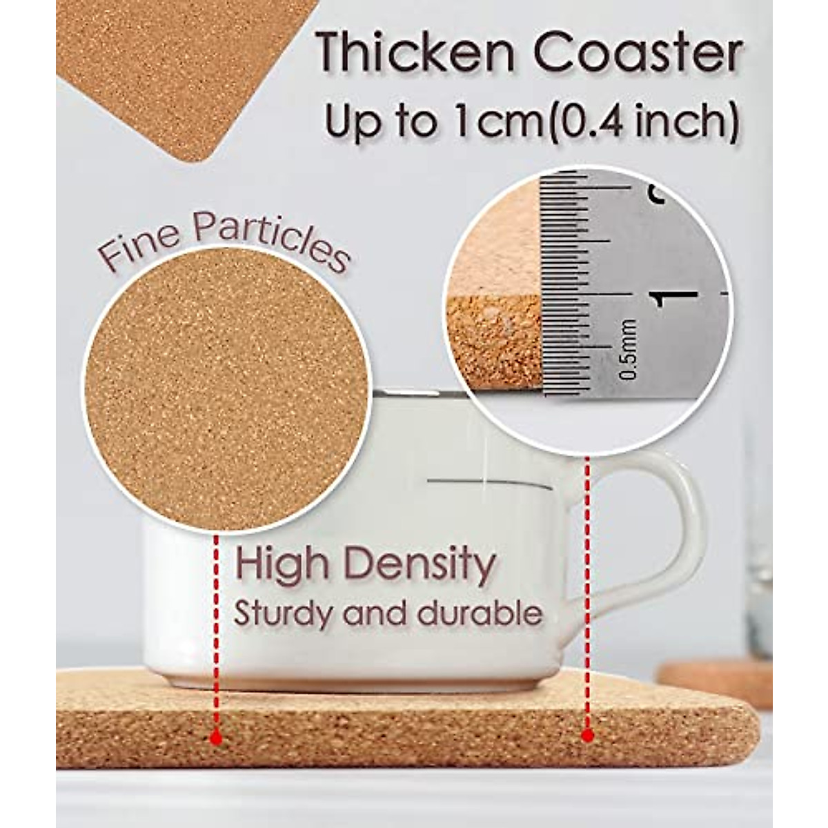 Cork Trivet, 4 Pcs High Density Thick Square Cork Trivets for Hot Dishes, 8 Inch Heat Resistant Multifunctional Cork Coaster, Cork Hot Pads for Table & Countertop