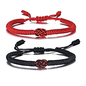 MPRAINBOW Personalized Braided Couples Bracelet：Custom Name Promise Words Engraved Bracelets Attraction Relationship Bracelets for Him and Her (Luck Love Knot)