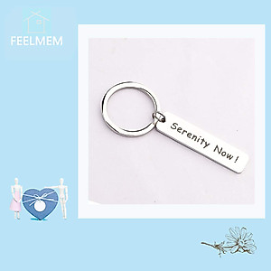 FEELMEM Relaxing Handstamped Key Chain Serenity Now Keyring Gift for Best Friend Family Jewelry (Silver)