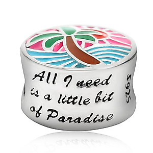 ARTCHARM Tropical Sunset Charm 925 Sterling Silver Palm Tree Ocean Sun Beads Sea Waves Charms
