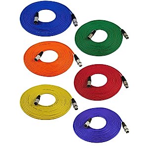 GLS Audio 25ft Mic Cable Cords - XLR Male to XLR Female Colored Cables - 25' Balanced Mike Cord - 6 PACK