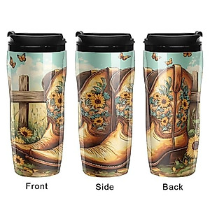 Boot Sunflower Flowers Travel Coffee Mug Reusable Coffee Cup Tumbler with Lid for Outdoor 350ml
