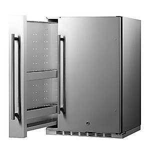 Summit Appliance SPR196OS24 24" Wide Built-In All-Refrigerator, Slide-out Storage Compartment, 17.25" Shallow Depth, Weatherproof Design, Stainless Steel Construction, 3.13 cu.ft Capacity