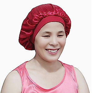 Durags and Bonnets 2pcs Set Suitable Men and Women Long Tail Silky Doo rag (Burgundy)